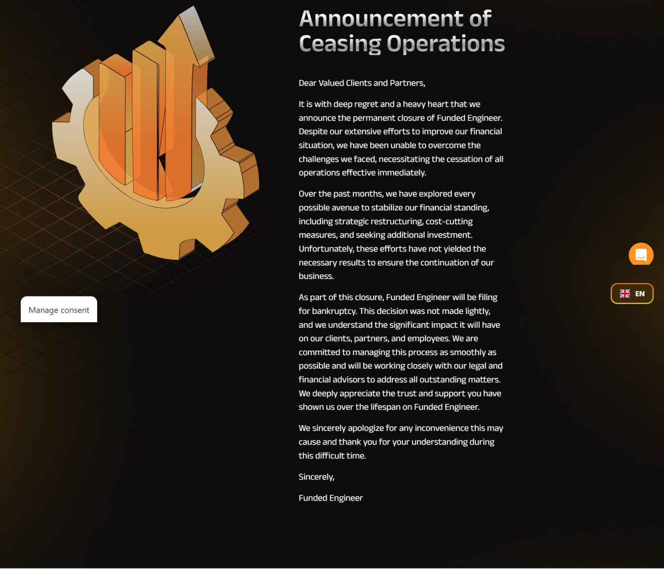 Funded Engineer Announces to Cease Operations - Surgefunded